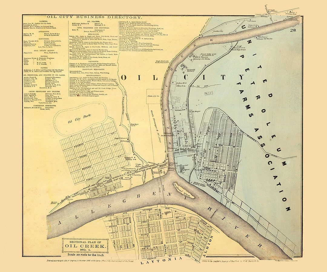 1865 Map of Oil City Venango County Pennsylvania Oil Region - Etsy