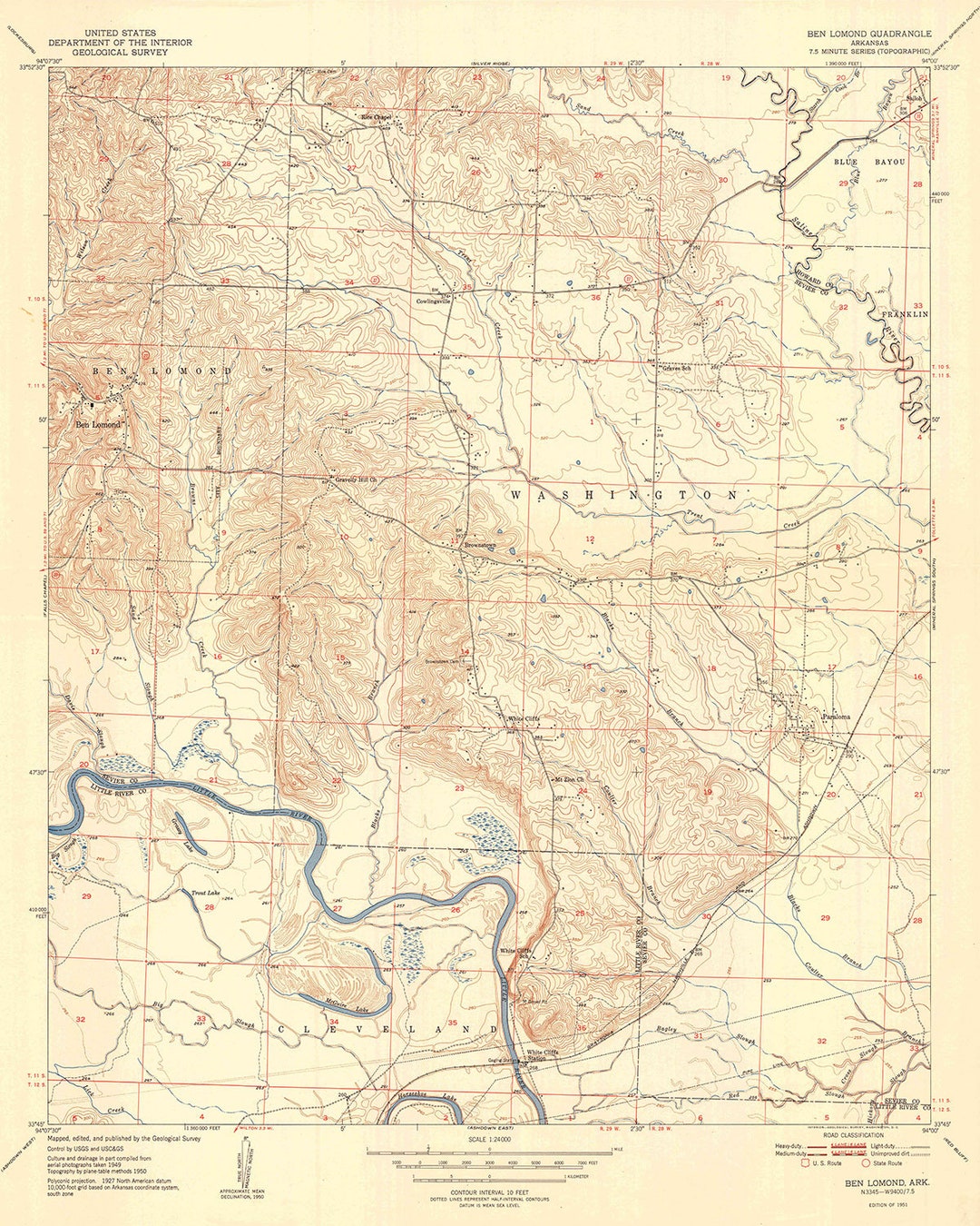 1951 Topo Map of Ben Lomond Arkansas Paraloma Brownstown - Etsy