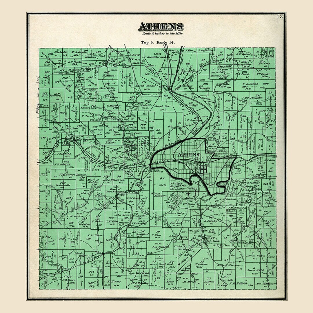 1875 Map of Athens Township Athens County Ohio - Etsy