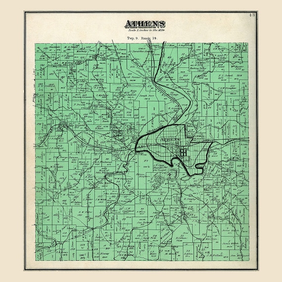 1875 Map of Athens Township Athens County Ohio - Etsy
