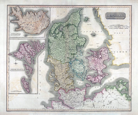1814 Map of Denmark - Etsy