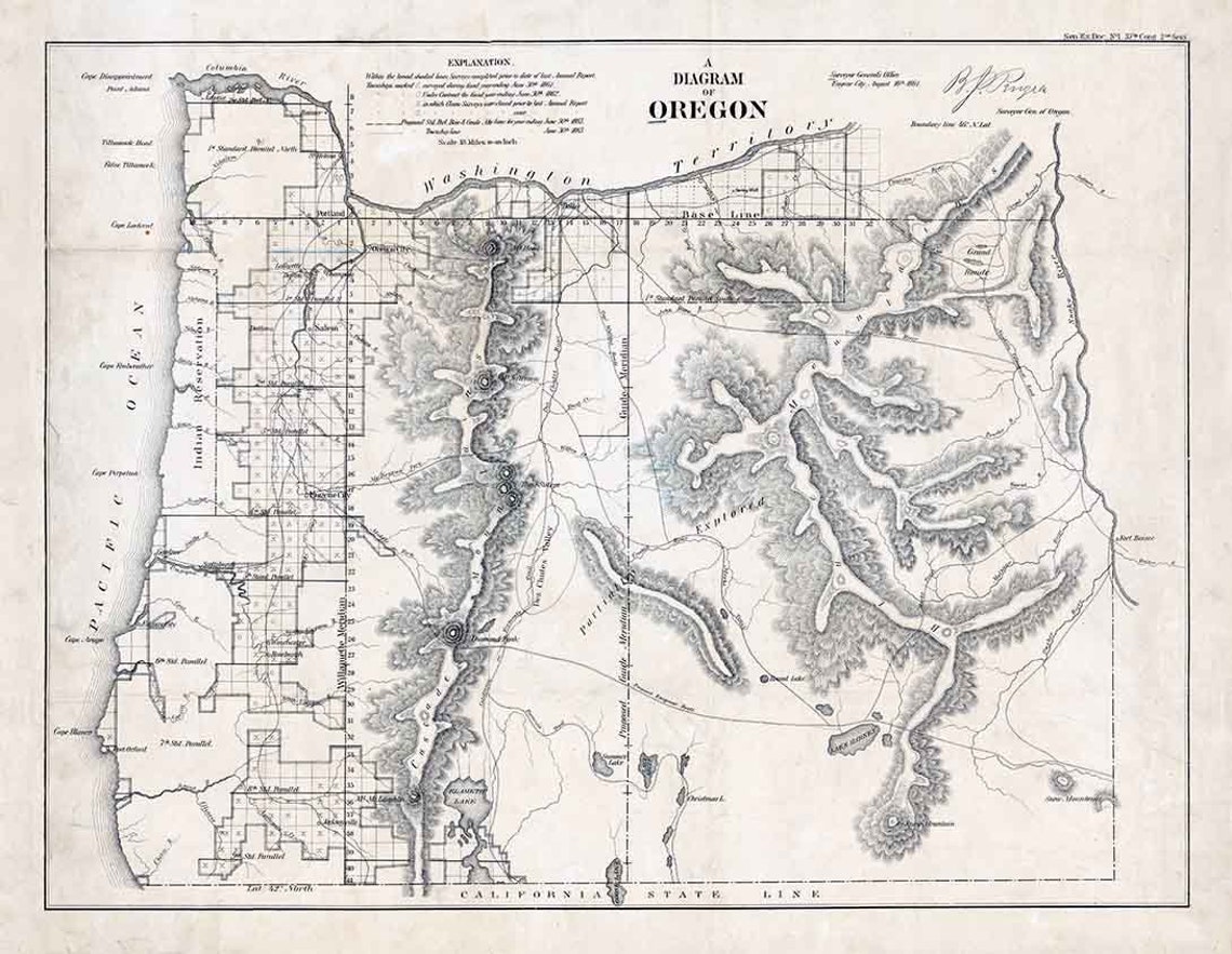 1861 Diagram Map of Oregon - Etsy