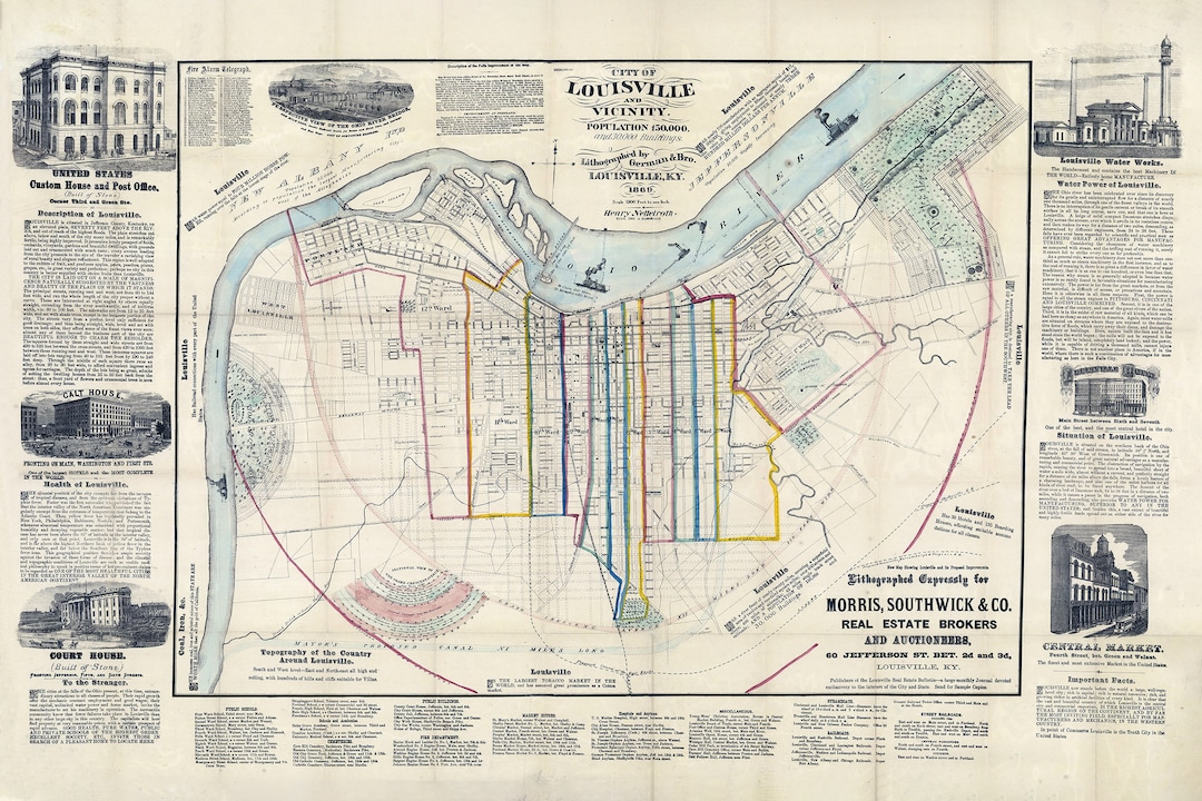 1869 Map of Louisville Kentucky - Etsy