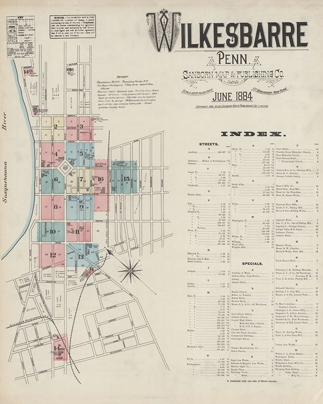 1884 Map of Wilkes-barre Pennsylvania - Etsy