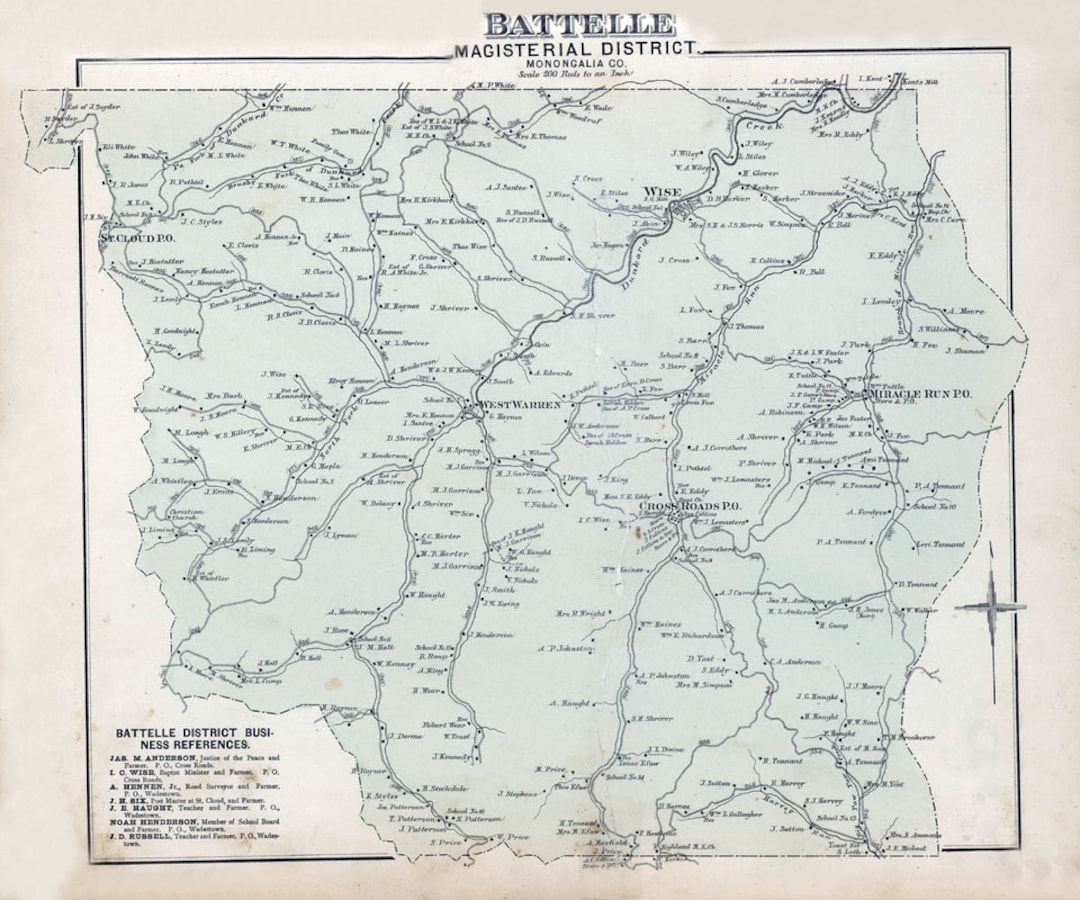 1886 Map of Battelle Township Monongalia County West Virginia - Etsy