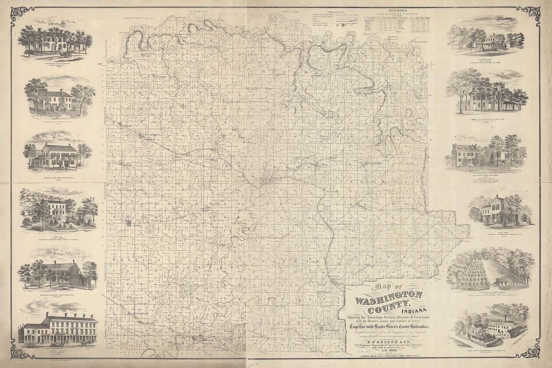 1860 Farm Line Map of Washington County Indiana - Etsy