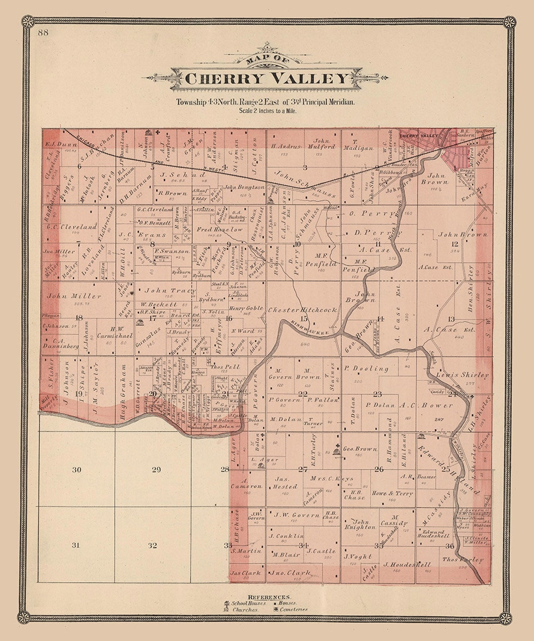 1886 Map of Cherry Valley Township Winnebago County Illinois - Etsy