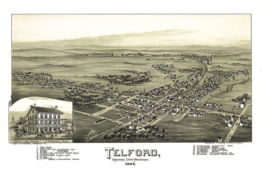 1894 Panoramic Map of Telford Montgomery County Pennsylvania - Etsy
