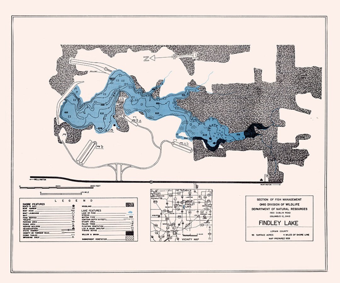1958 Map of Findley Lake Lorain County Ohio - Etsy