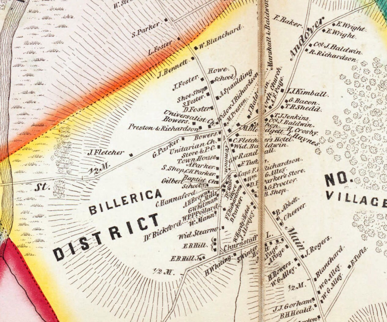 1853 Town Map of Billerica Middlesex County Massachusetts - Etsy