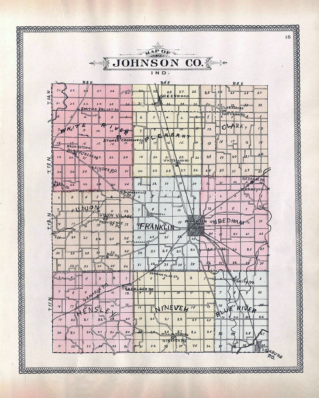 1900 Map of Johnson County Indiana - Etsy