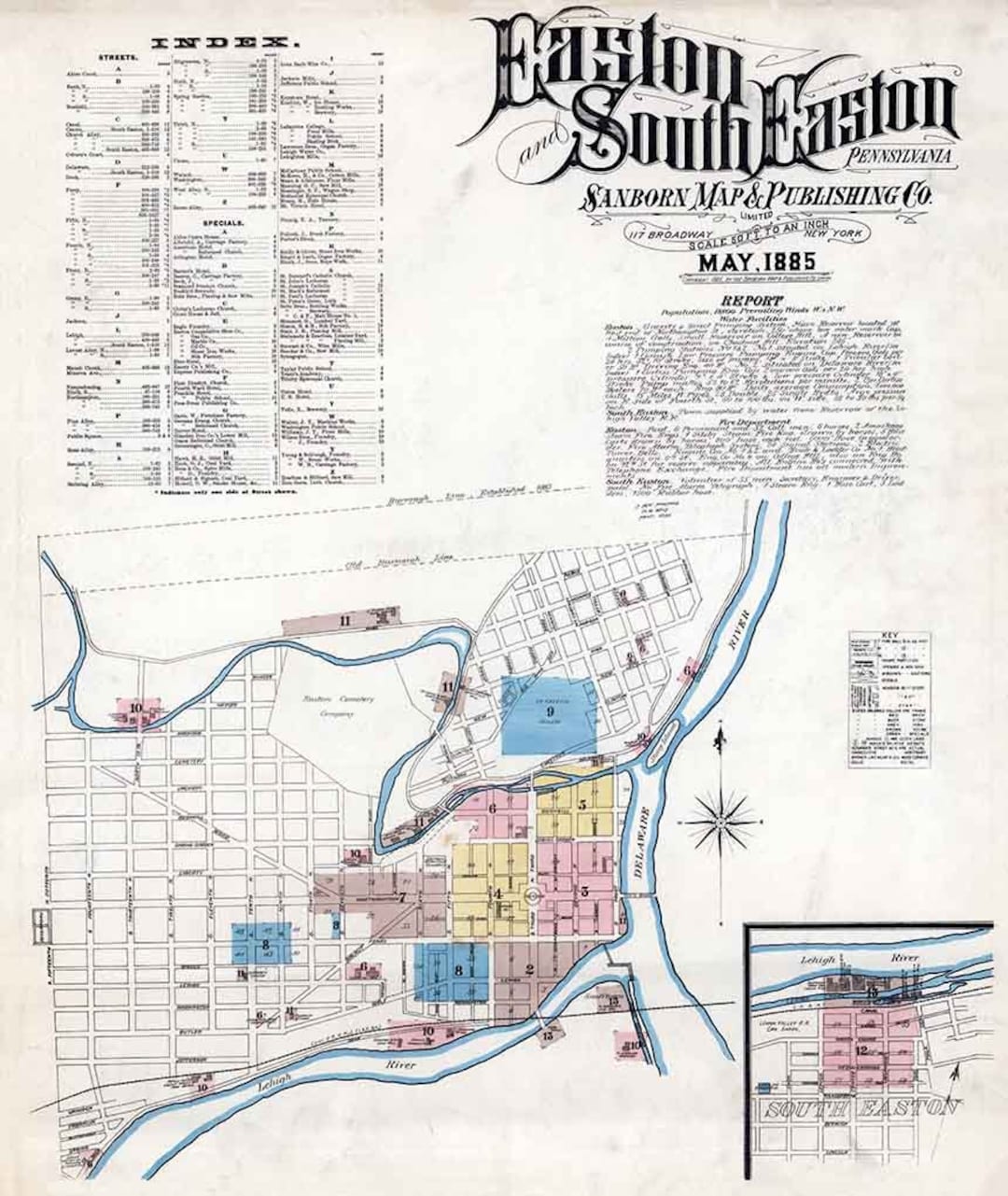 1885 Town Map of Easton Northampton County Pennsylvania - Etsy