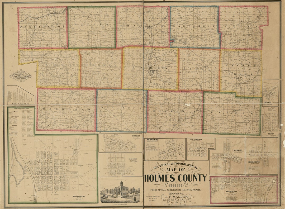 1861 Farm Line Map of Holmes County Ohio Millersburg - Etsy