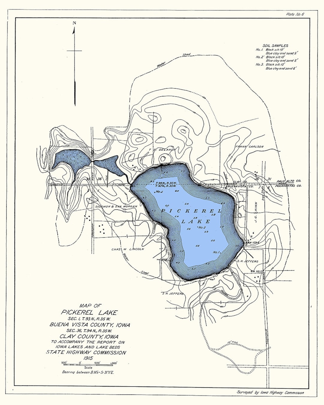 1915 Map of Pickerel Lake Clay County Iowa - Etsy