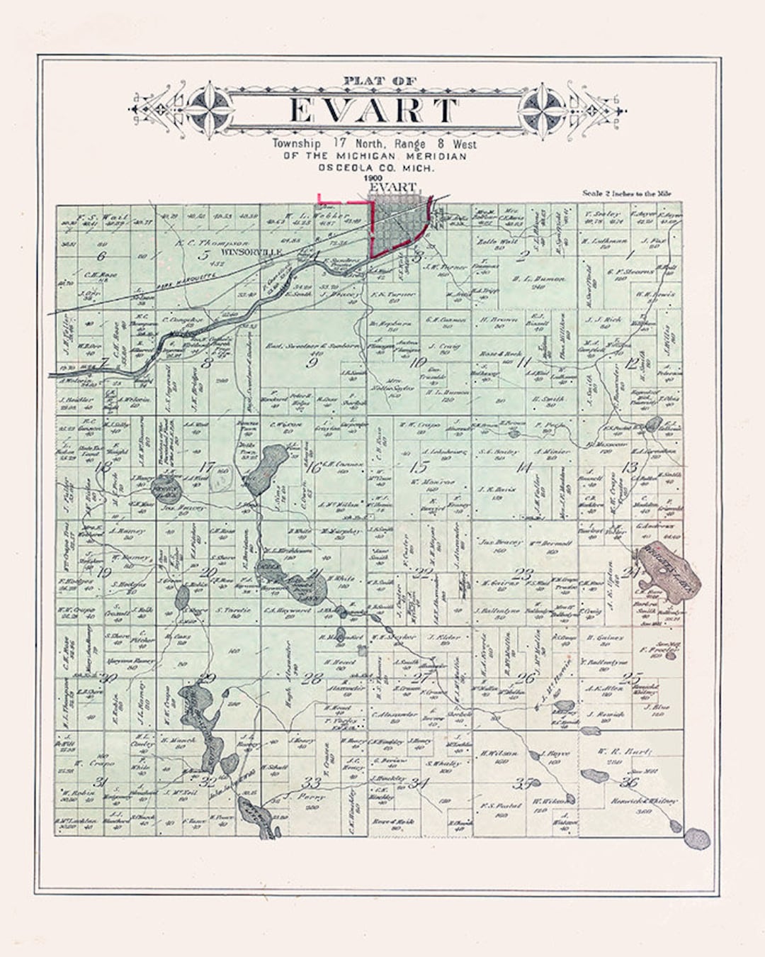1900 Map of Evart Township Osceola County Michigan - Etsy