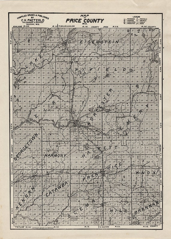 1914 Farm Line Map of Price County Wisconsin | Etsy