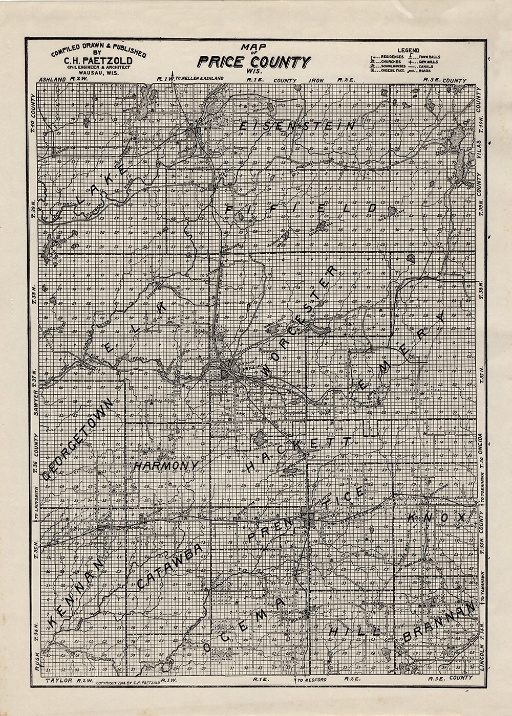 1914 Farm Line Map of Price County Wisconsin - Etsy