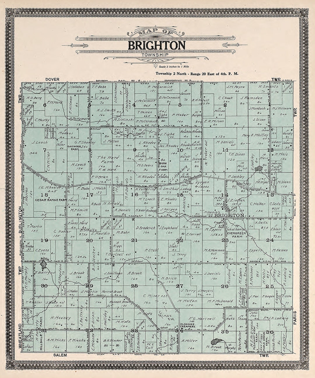 1908 Map of Brighton Township Kenosha County Wisconsin - Etsy