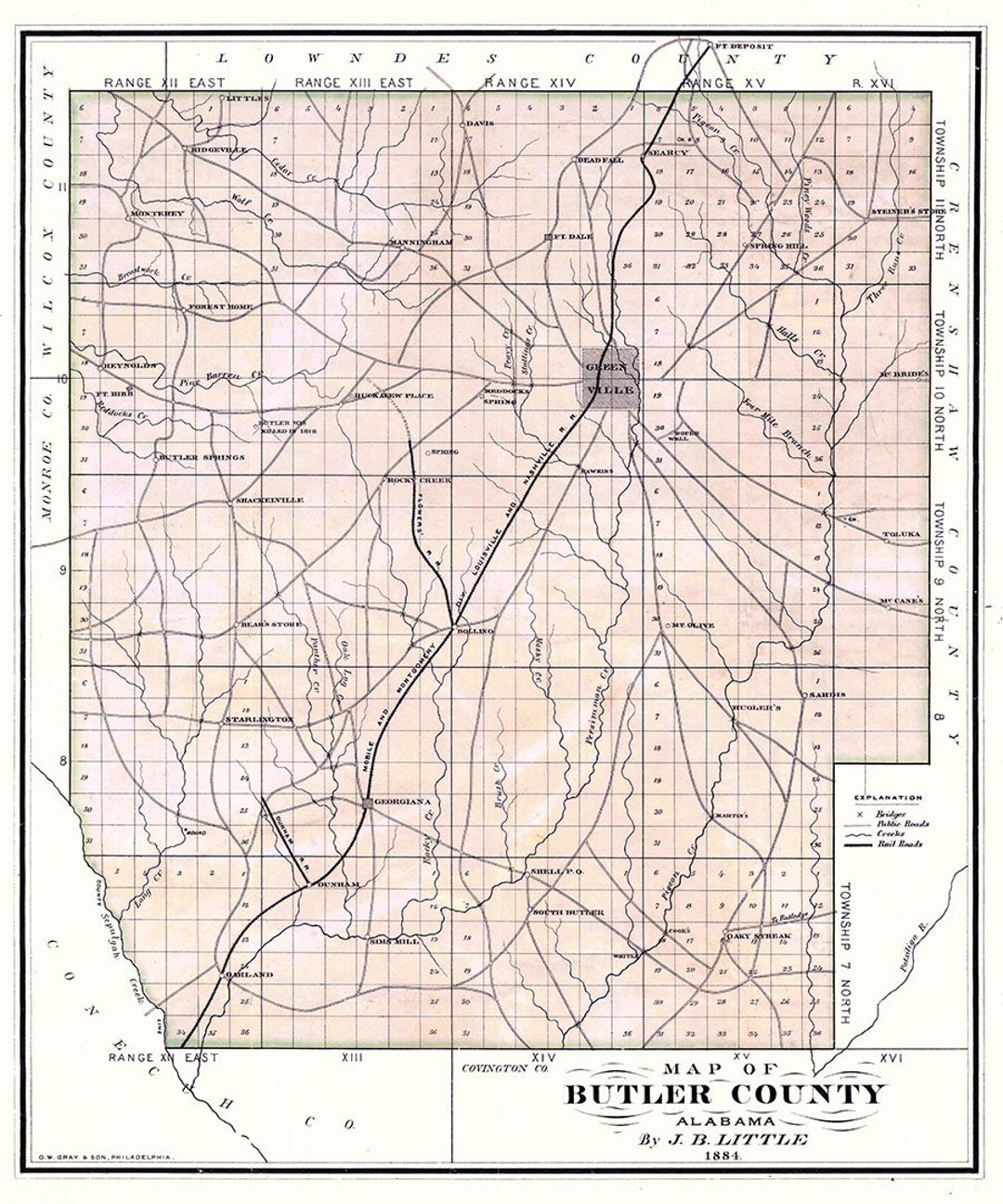 1884 Map of Butler County Alabama - Etsy