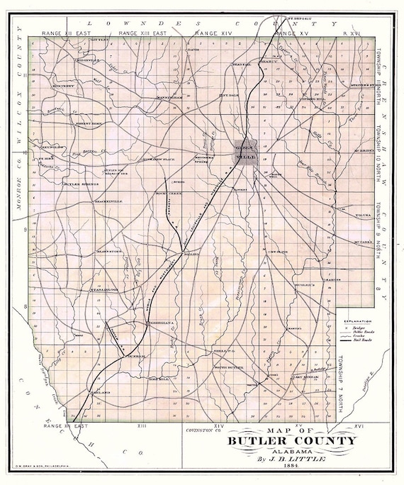 1884 Map of Butler County Alabama - Etsy