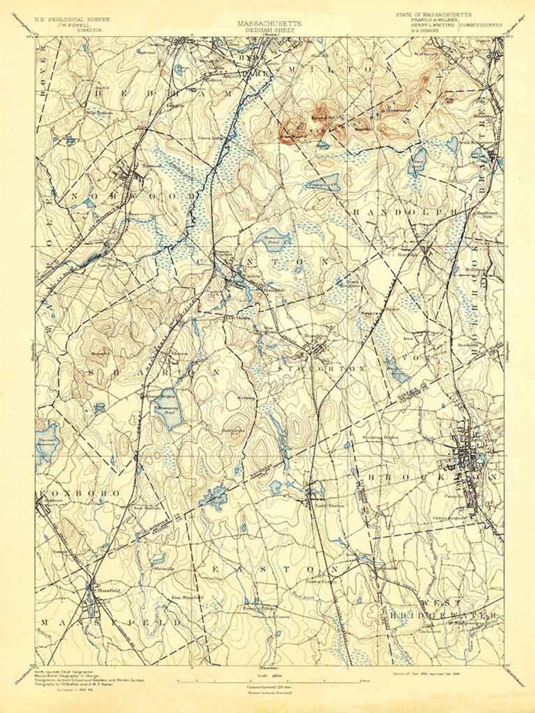 1894 Topo Map of Dedham Massachusetts Quadrangle - Etsy