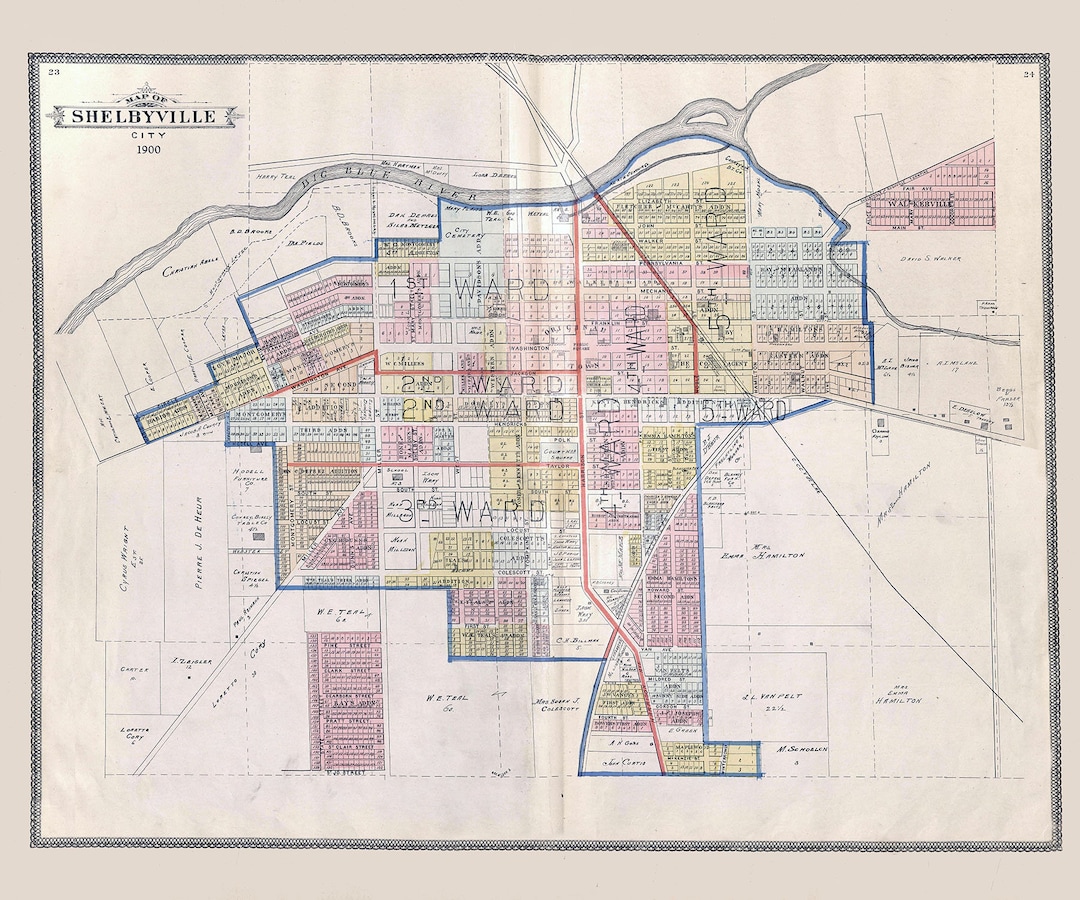 1900 Map of Shelbyville Shelby County Indiana - Etsy