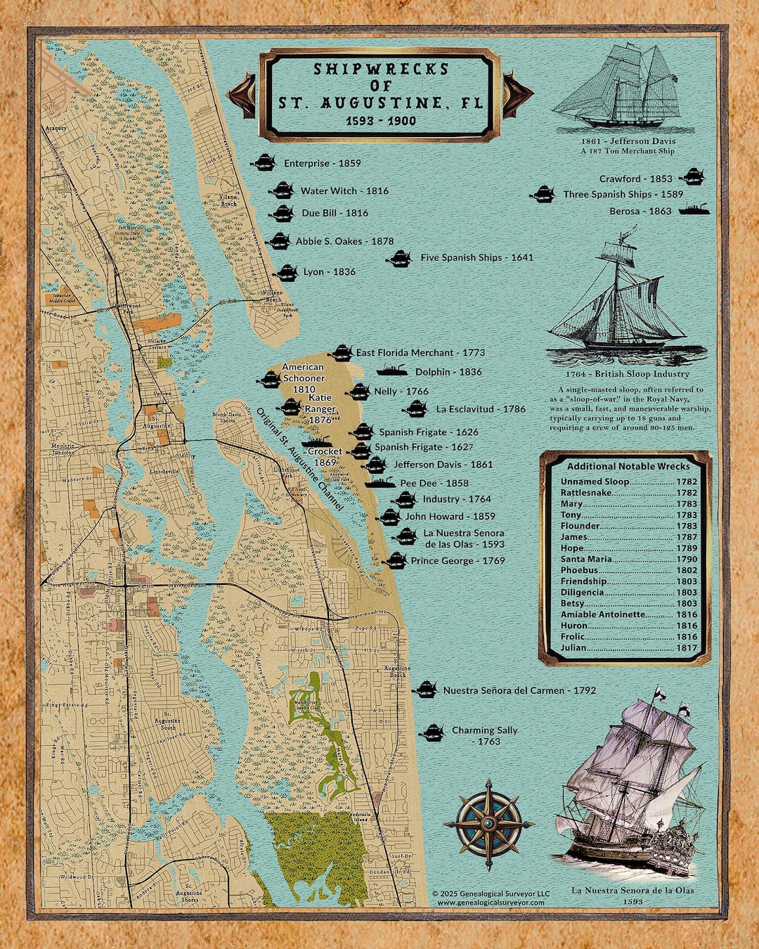 Shipwreck Map of St Augustine Florida - Etsy