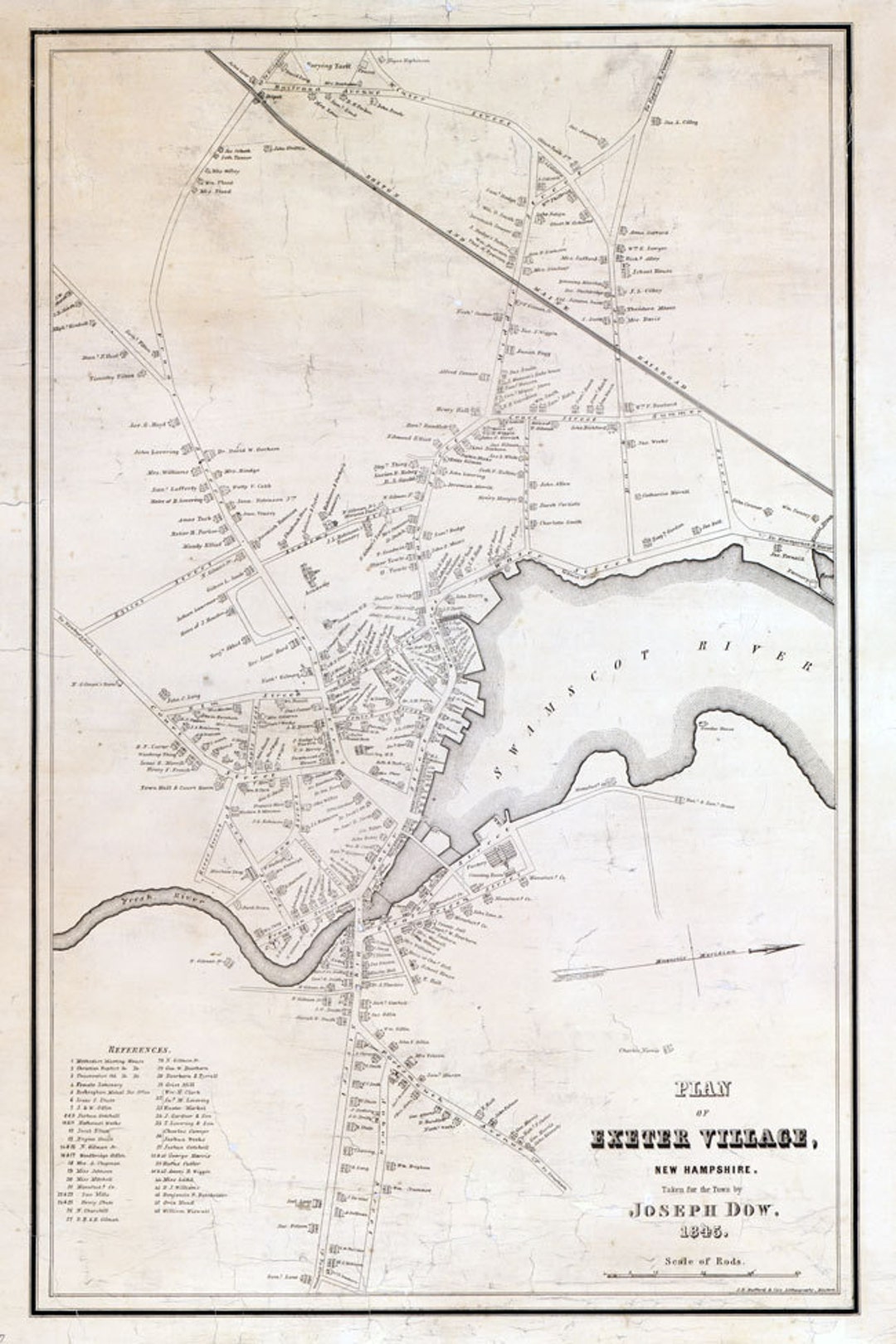 1845 Map of Exeter Village New Hampshire - Etsy