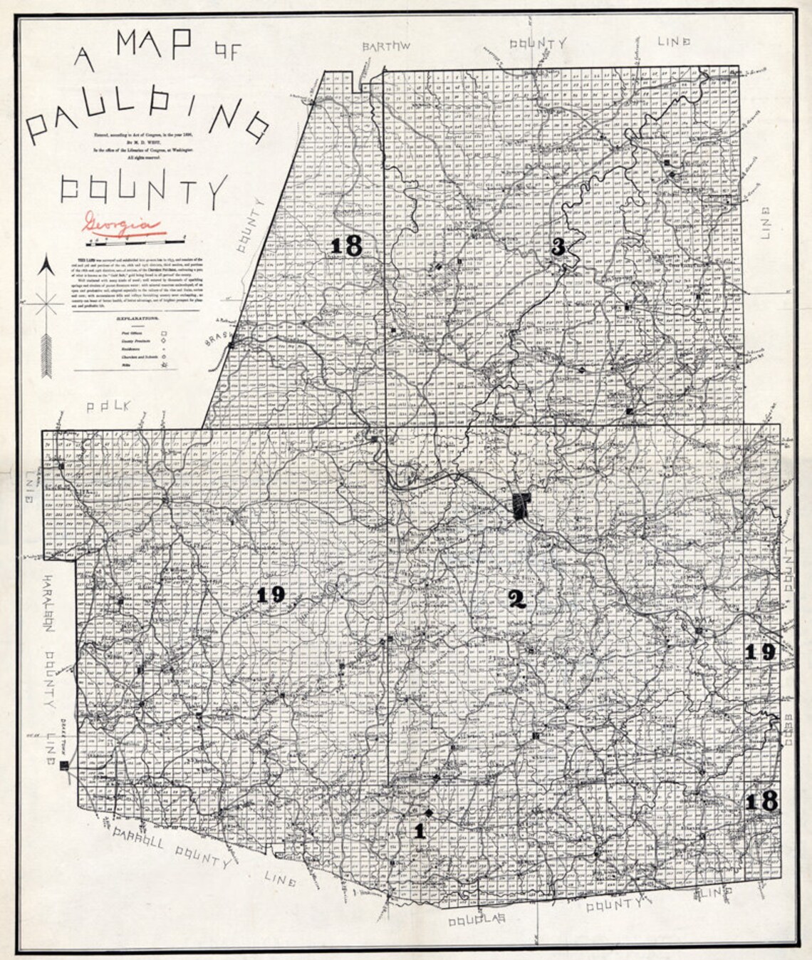 1896 Map of Paulding County Georgia Landowner Reprint - Etsy