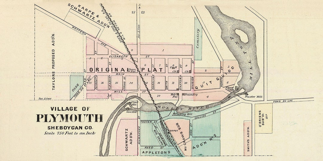 1878 Town Map of Plymouth Sheboygan County Wisconsin - Etsy