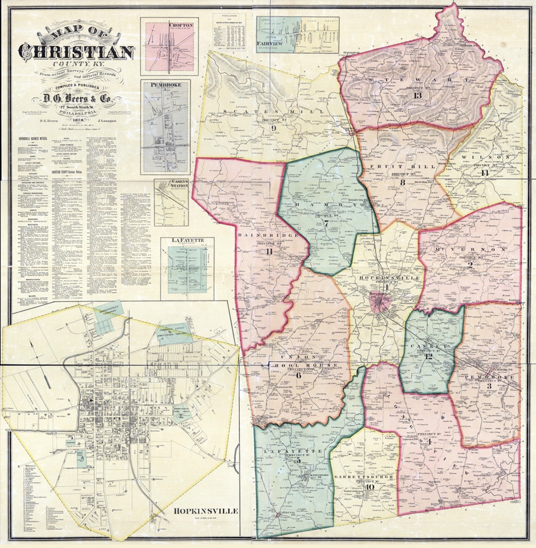 1878 Map of Christian County Kentucky Hopkinsville - Etsy