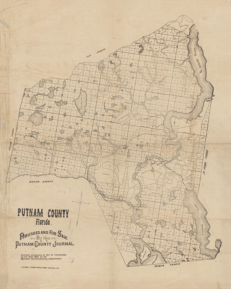 1883 Map of Putnam County Florida - Etsy