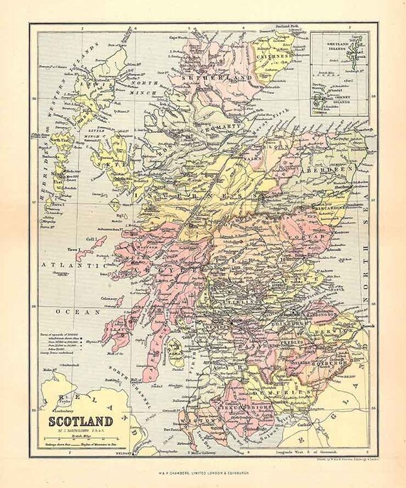 1888 Map of Scotland - Etsy
