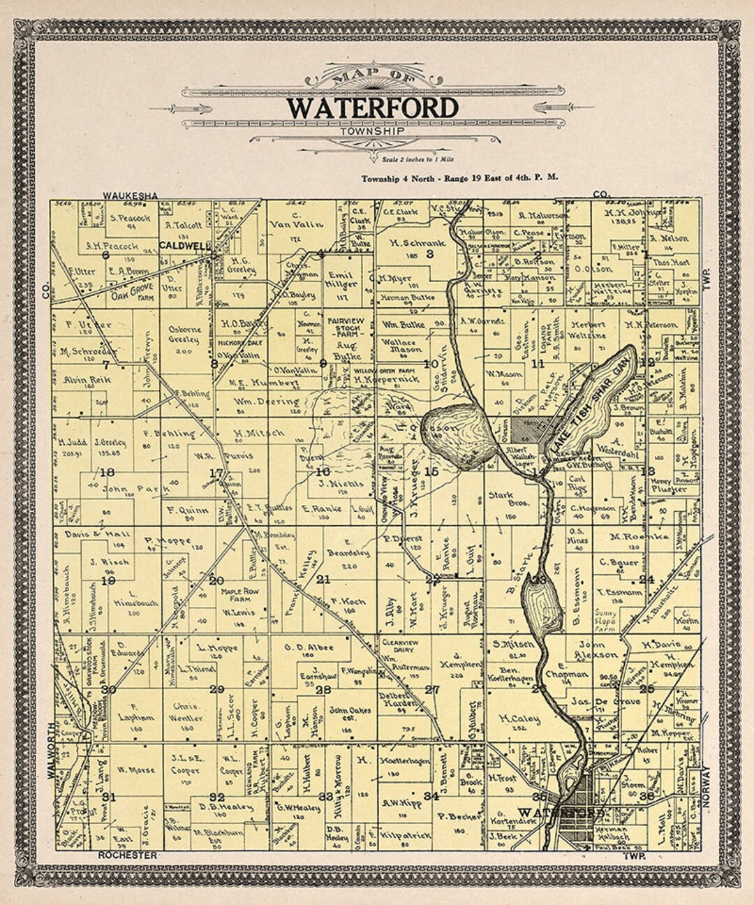 1908 Map of Waterford Township Racine County Wisconsin - Etsy