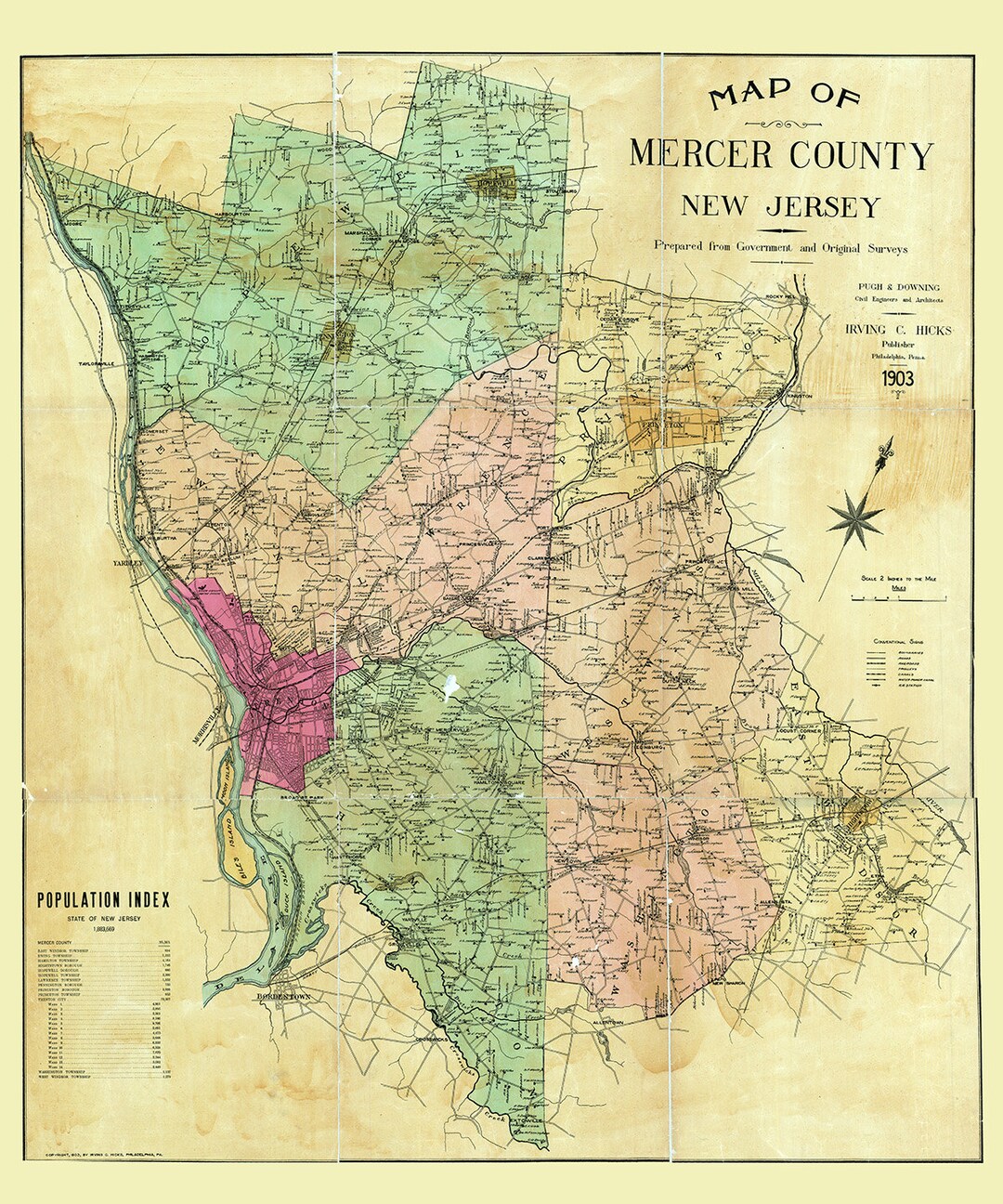 1903 Map of Mercer County New Jersey - Etsy