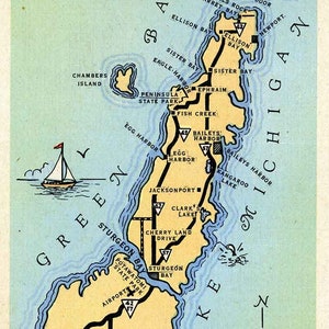 Cartoon Map of Door County Wisconsin - Etsy