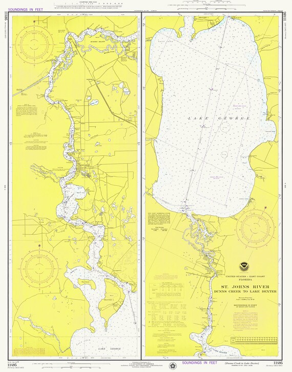 1974 Map of St Johns River to Lake George Florida - Etsy