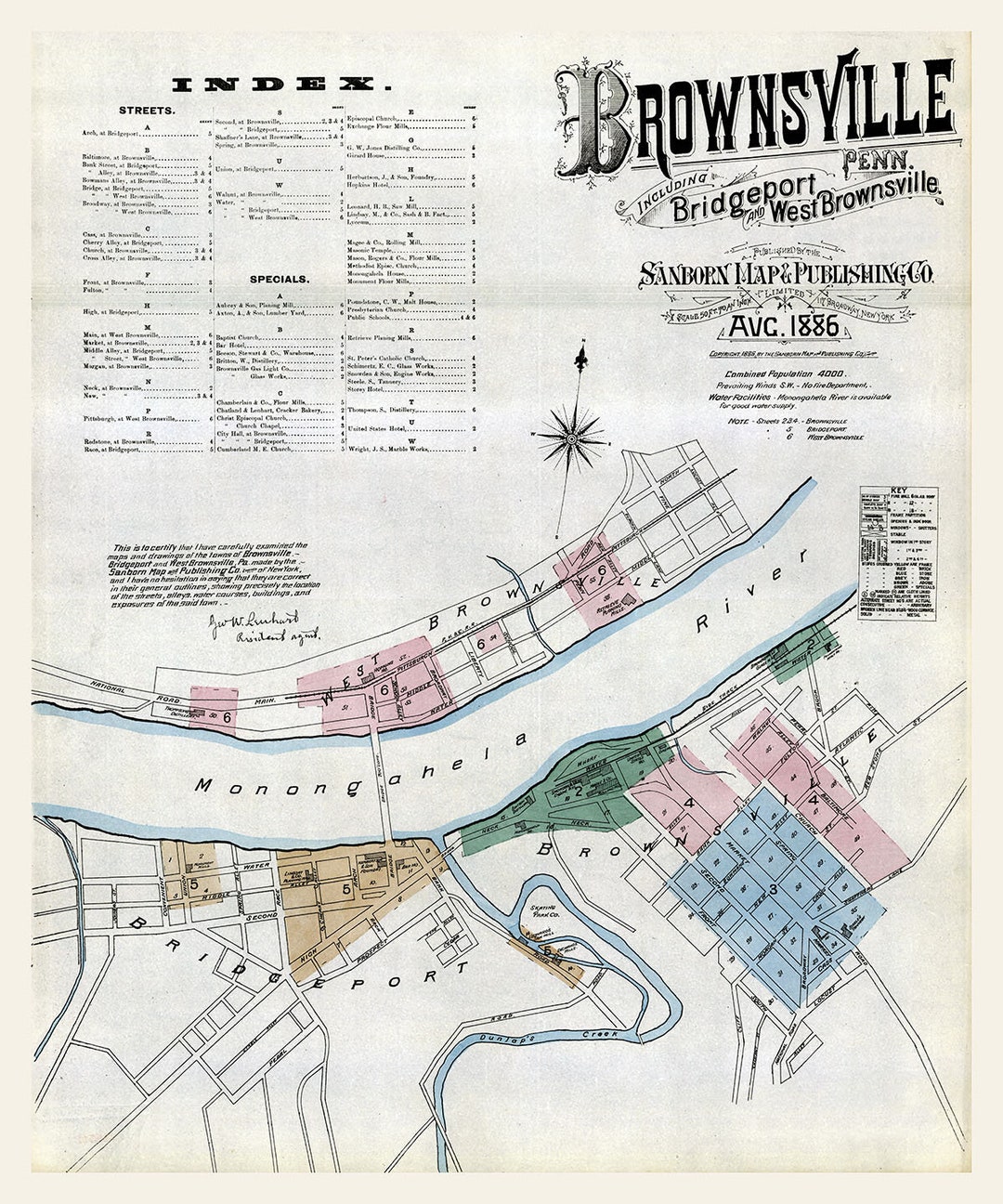 1886 Town Map of Brownsville Fayette County Pennsylvania - Etsy