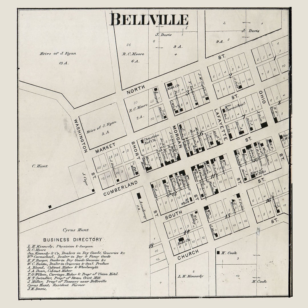 1866 Map of Bellville Hendricks County Indiana - Etsy