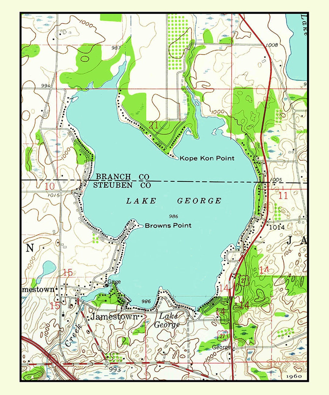 1960 Map of Lake George Steuben County Indiana - Etsy