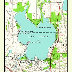 1960 Map of Lake George Steuben County Indiana - Etsy