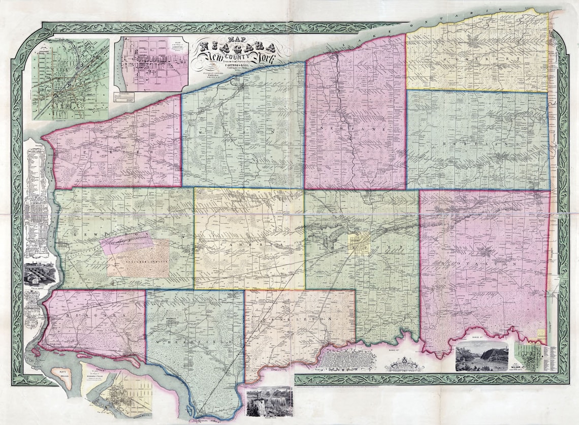 1852 Map of Niagara County New York Lockport Lewiston - Etsy