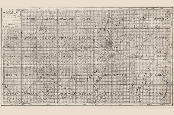1913 Farm Line Map of Marathon County Wisconsin | Etsy