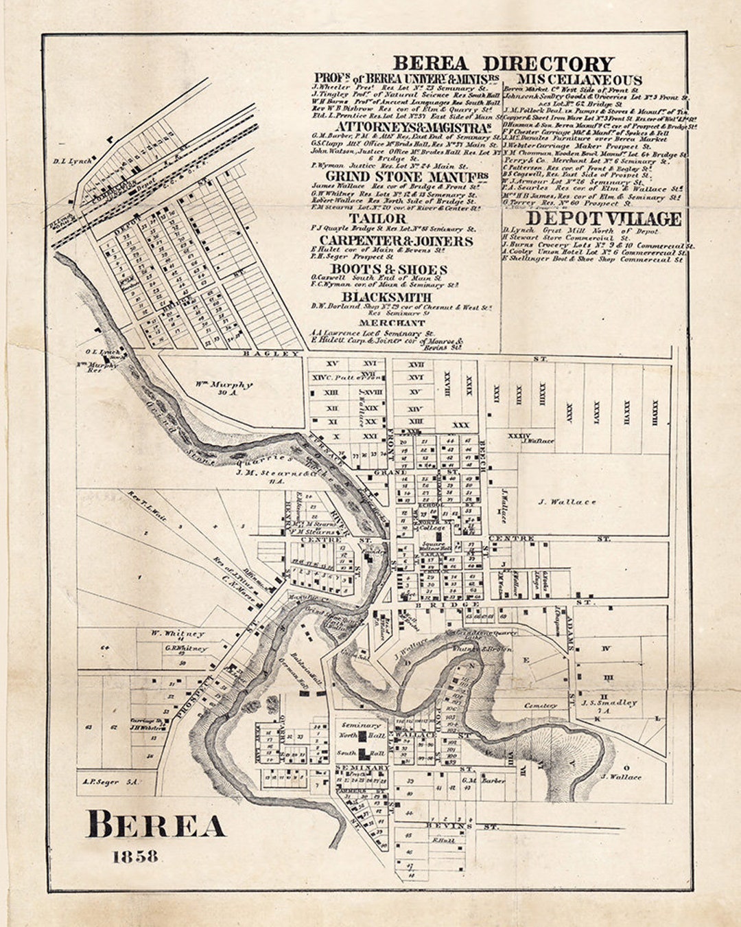 1858 Map of Berea Cuyahoga County Ohio - Etsy