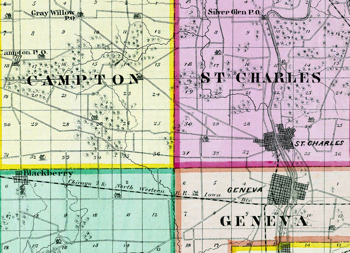 1872 Map of Kane County Illinois - Etsy