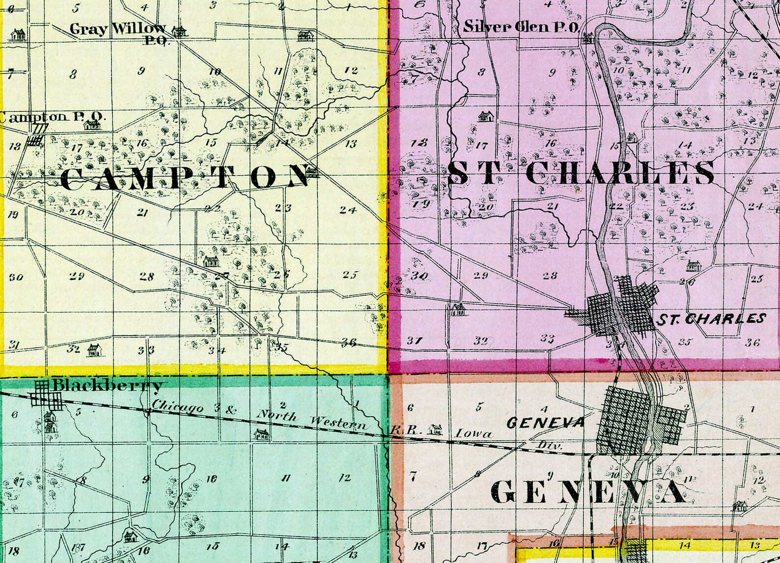 1872 Map of Kane County Illinois - Etsy