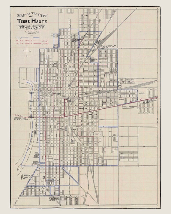 1907 Map of Terre Haute Indiana - Etsy