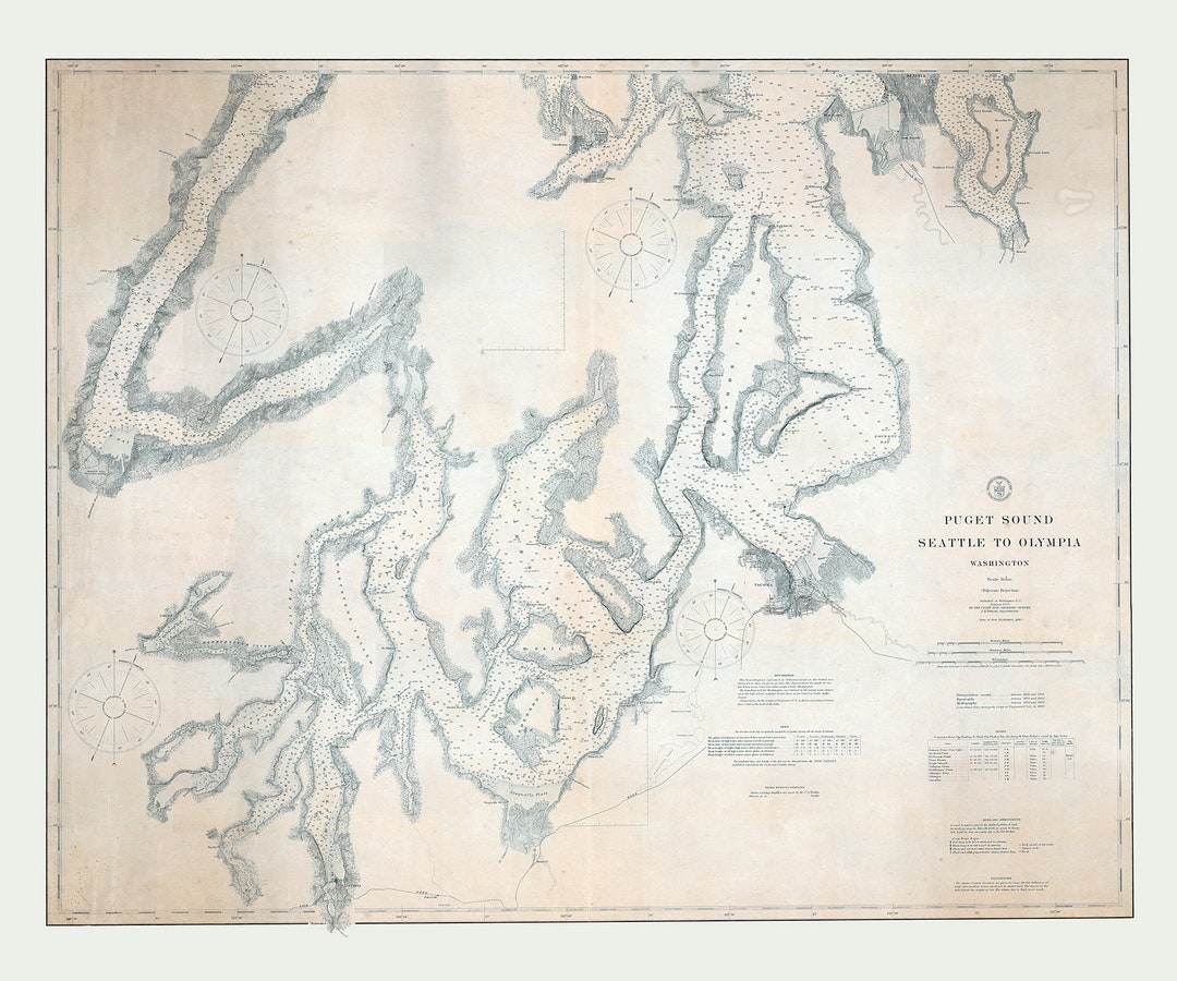1905 Nautical Chart of Puget Sound Seattle to Olympia Washington - Etsy