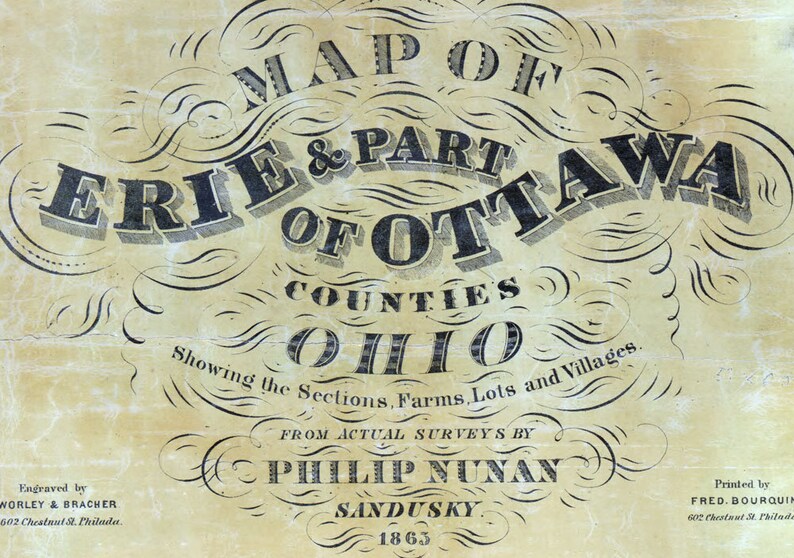 1863 Farm Line Map of Erie County Ohio Sandusky | Etsy