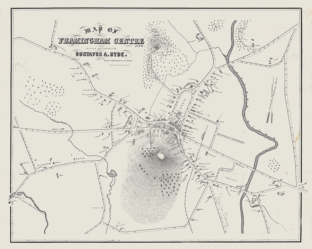 1850 Map of Framingham Massachusetts - Etsy